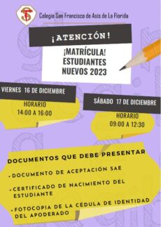 Matrícula Estudiantes Nuevos 2023 – Colegio San Francisco de Asís de La ...
